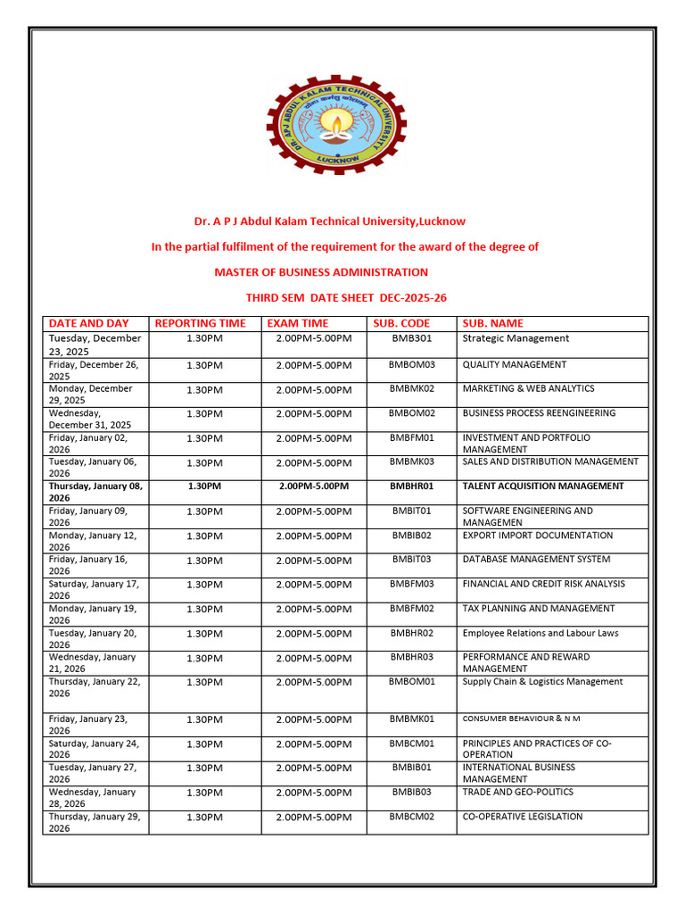 Date Sheet III Sem 2025 Update | PDF | Business | Economies