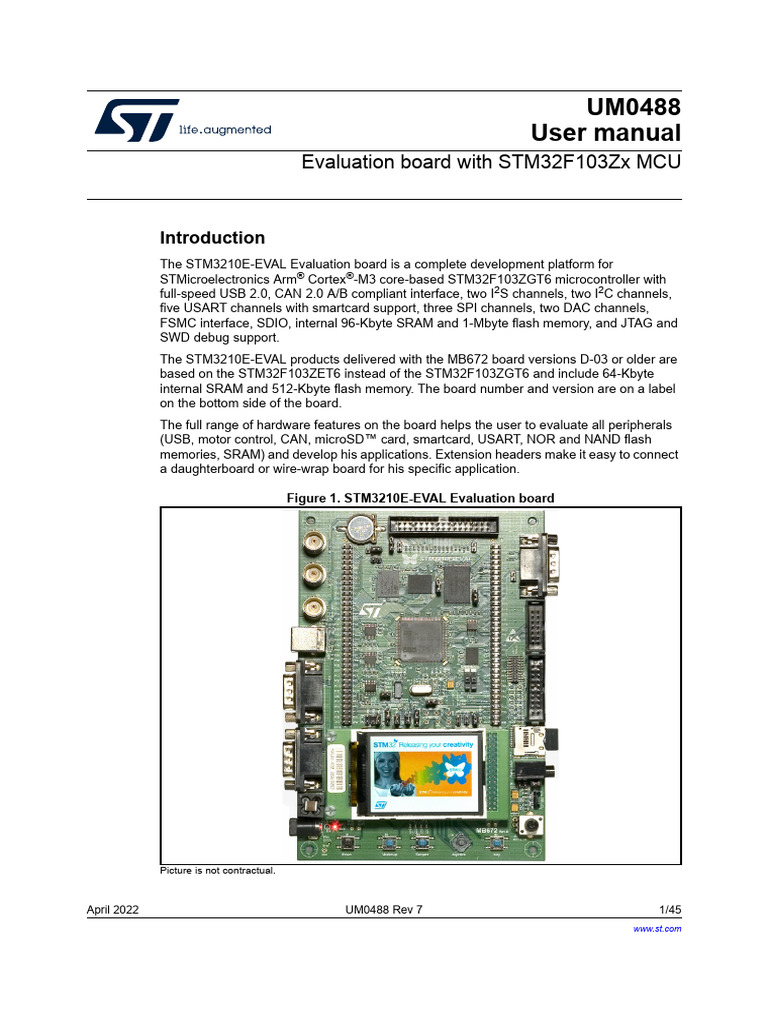 um0488-evaluation-board-with-stm32f103zx-mcu-stmicroelectronics | PDF | Booting | Microcontroller
