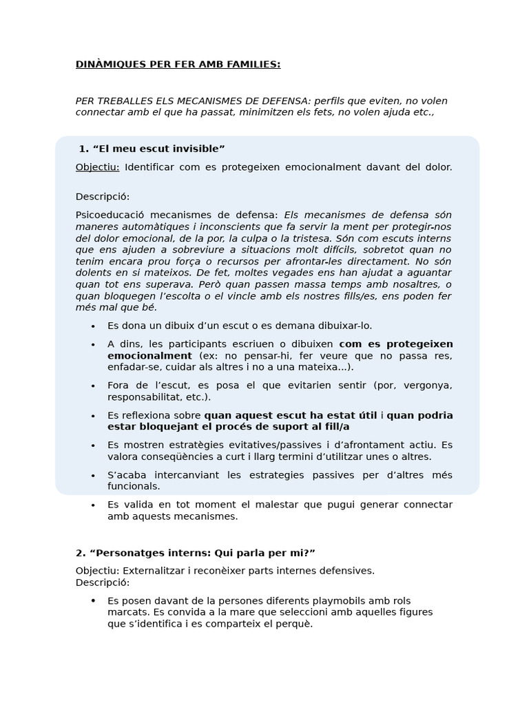 DINÀMIQUES PER FER AMB FAMILIES | PDF