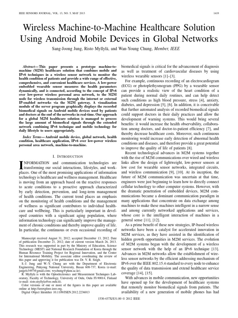 Wireless Machine-To-Machine Healthcare Solution | PDF | I Pv6 ...