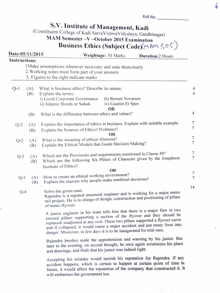 Business Ethics Exam Questions and Case Studies | PDF | Morality ...