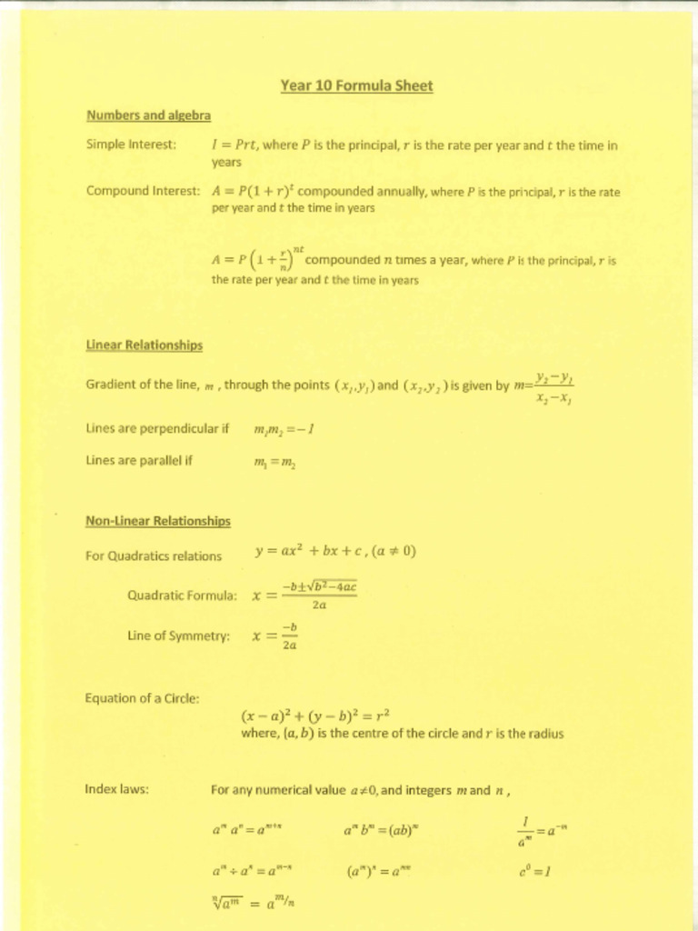 Formula Page-Year 10(a) | PDF