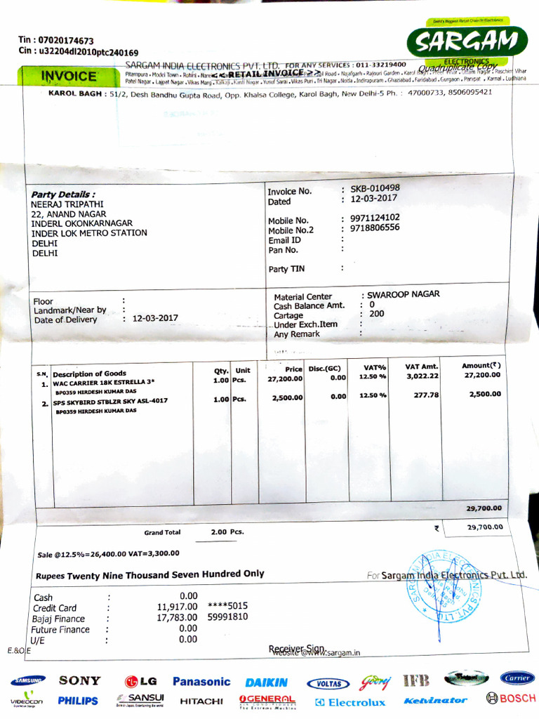 Carrier AC Bill'2017 | PDF