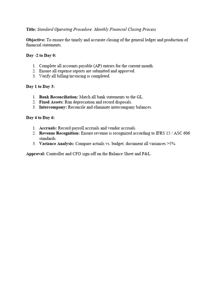 Monthly Financial Close Checklist (SOP) | PDF