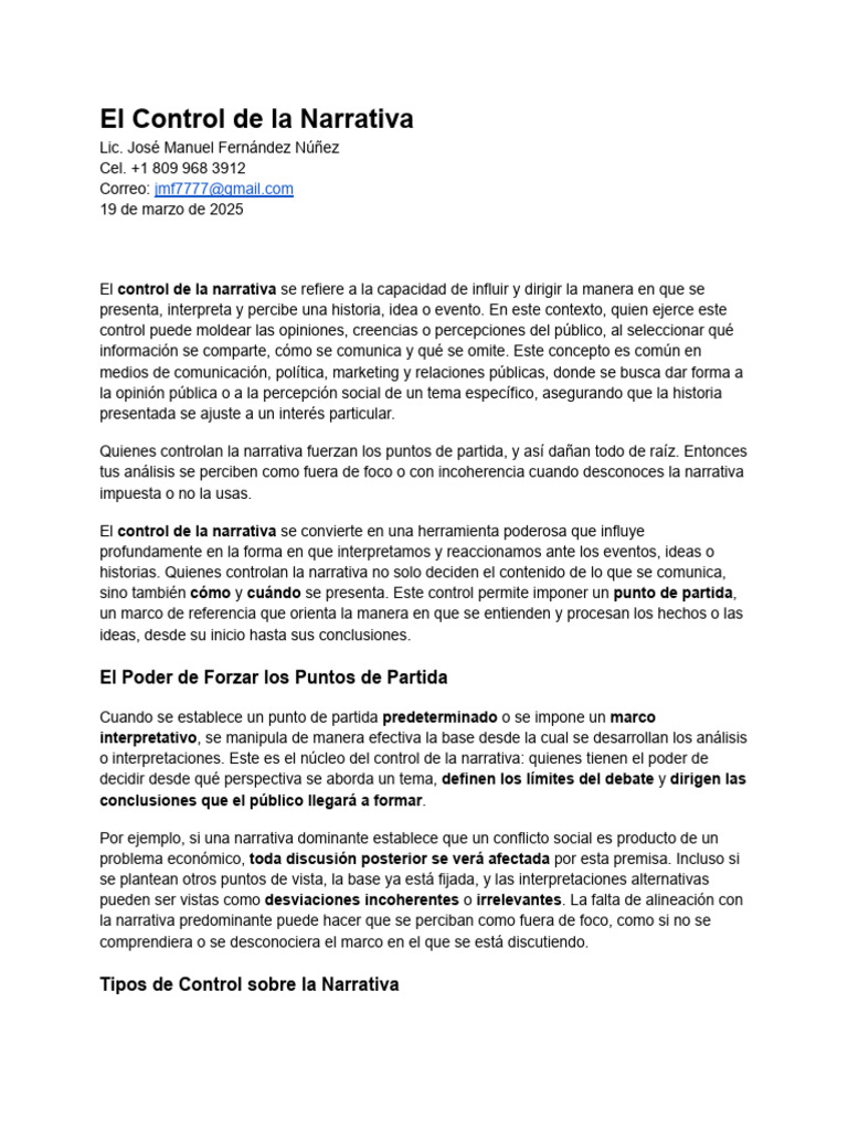 Control de la Narrativa y su Impacto | PDF | Pensamiento | Creatividad