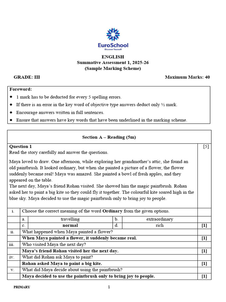 SA1 ANSWER | PDF | Verb | Word