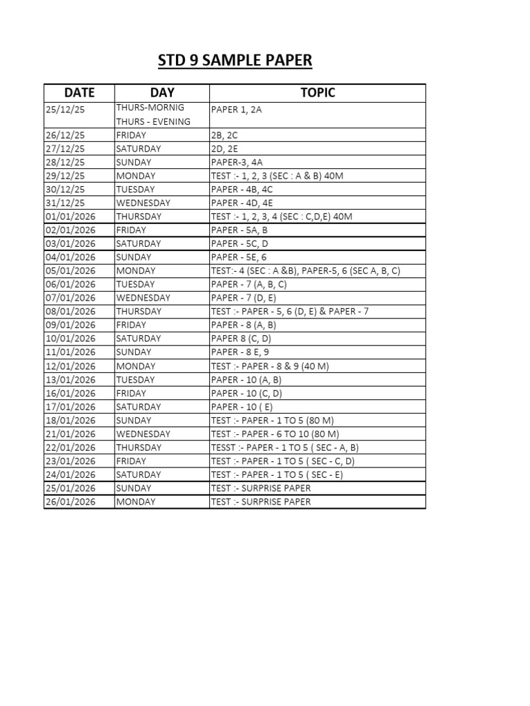 Std 9 Sample Papers | PDF