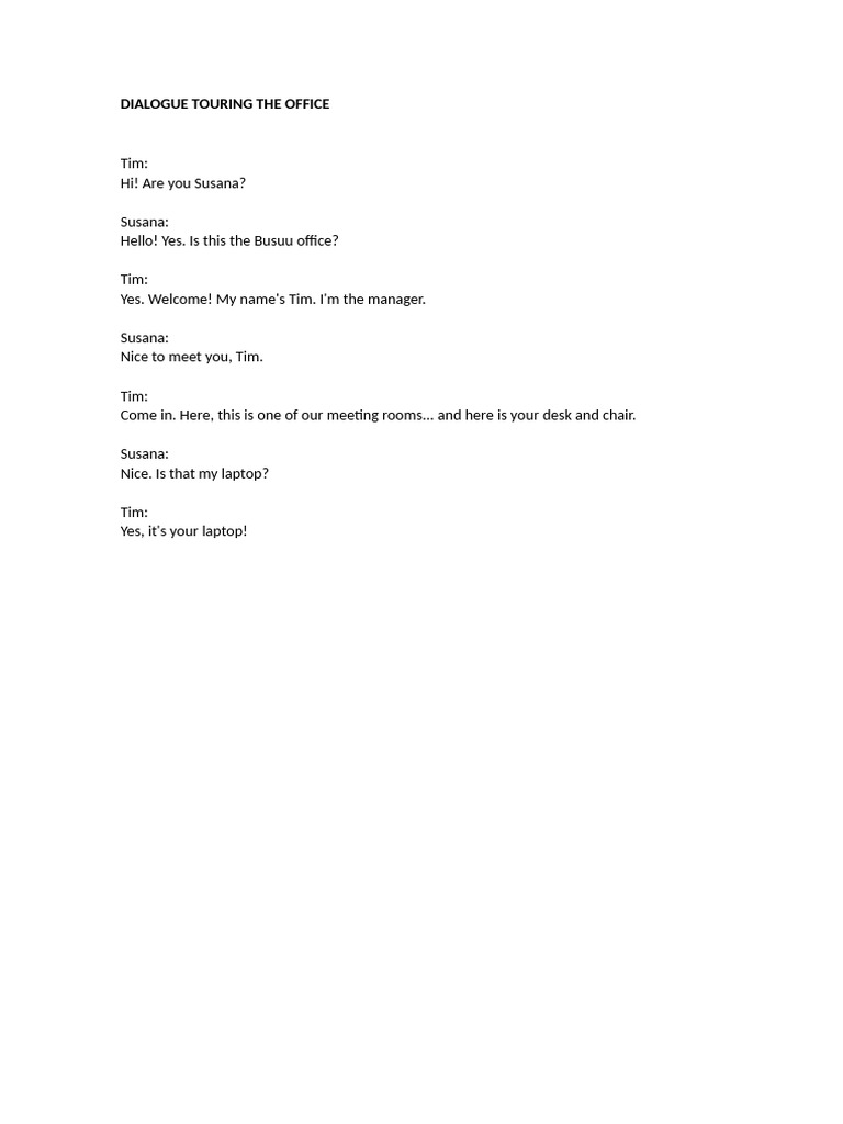 Office Tour Dialogue: Tim and Susana | PDF
