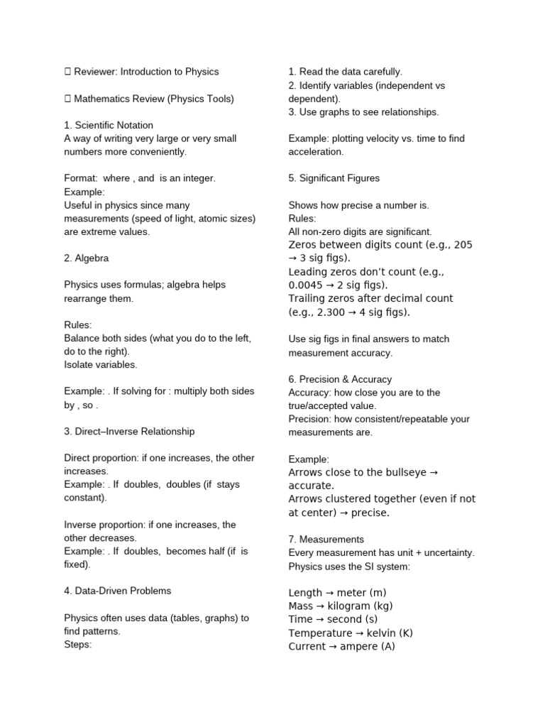 Essential Physics Math Concepts | PDF | Acceleration | Significant Figures