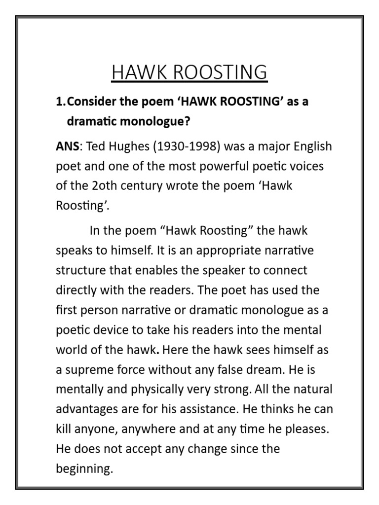 Analyzing Ted Hughes' Hawk Roosting | PDF