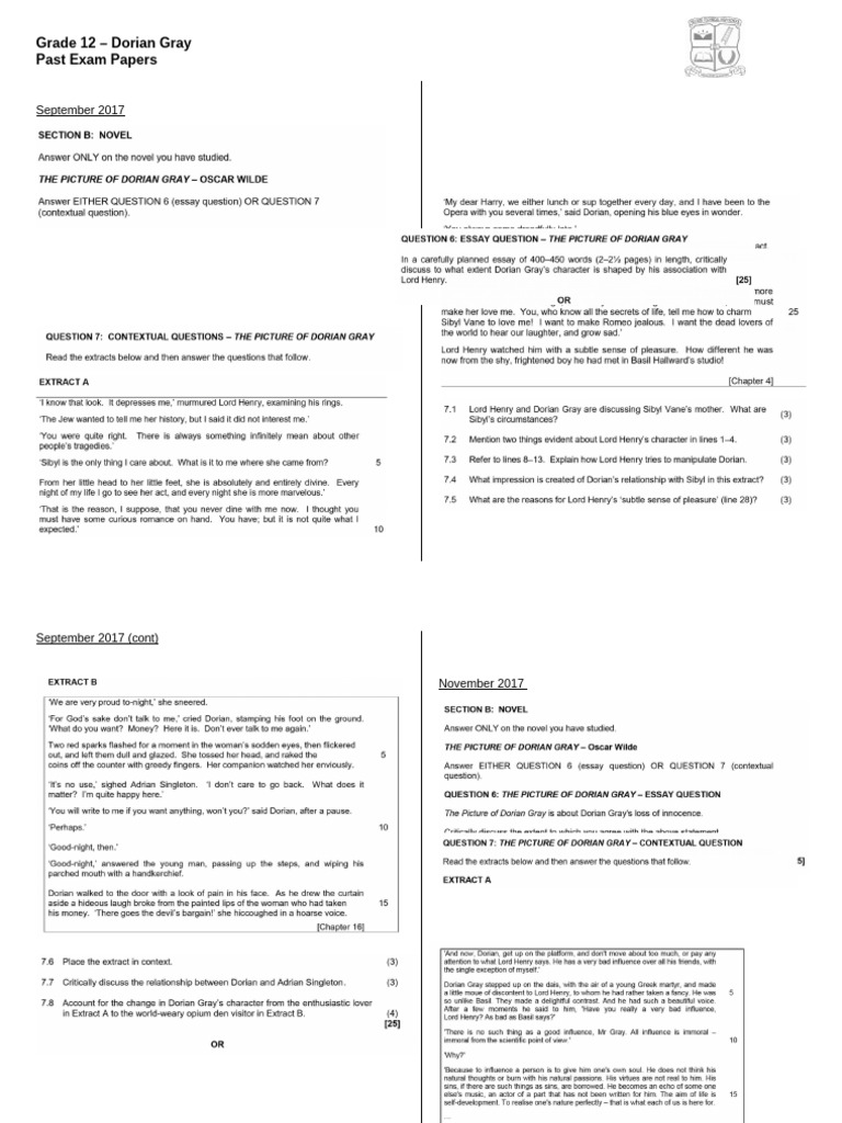 Dorian Gray Question Paper Compilation | PDF