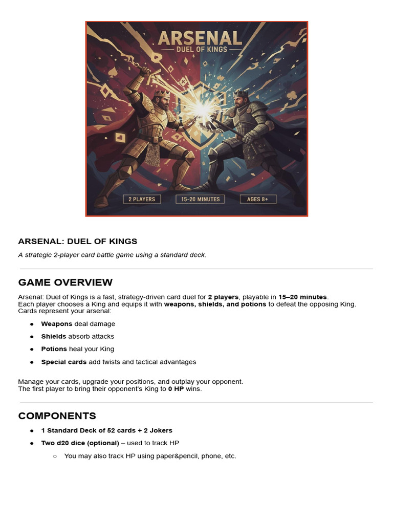 Arsenal_ Duel of Kings | PDF | Playing Cards | Board Games