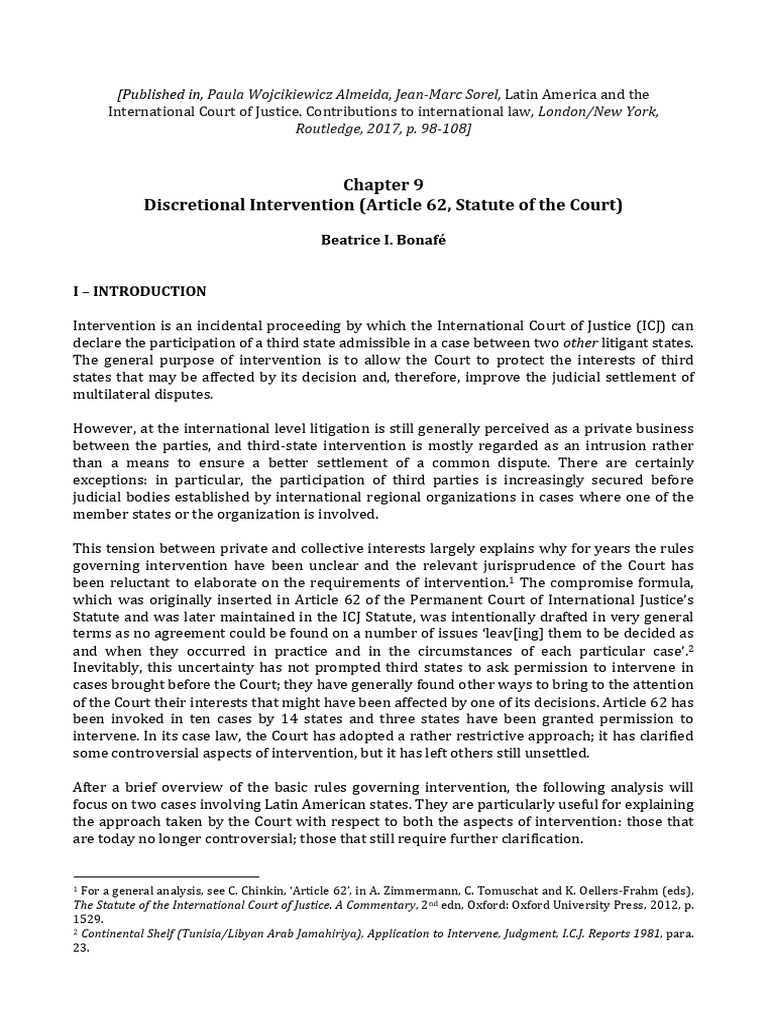 Discretionary Intervention in ICJ Cases | PDF