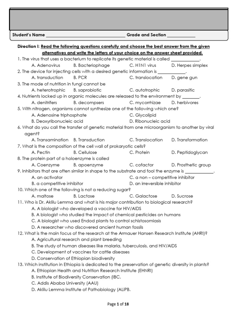 Gr 12 Biology 1st q Ws 1 | PDF | Dominance (Genetics) | Enzyme