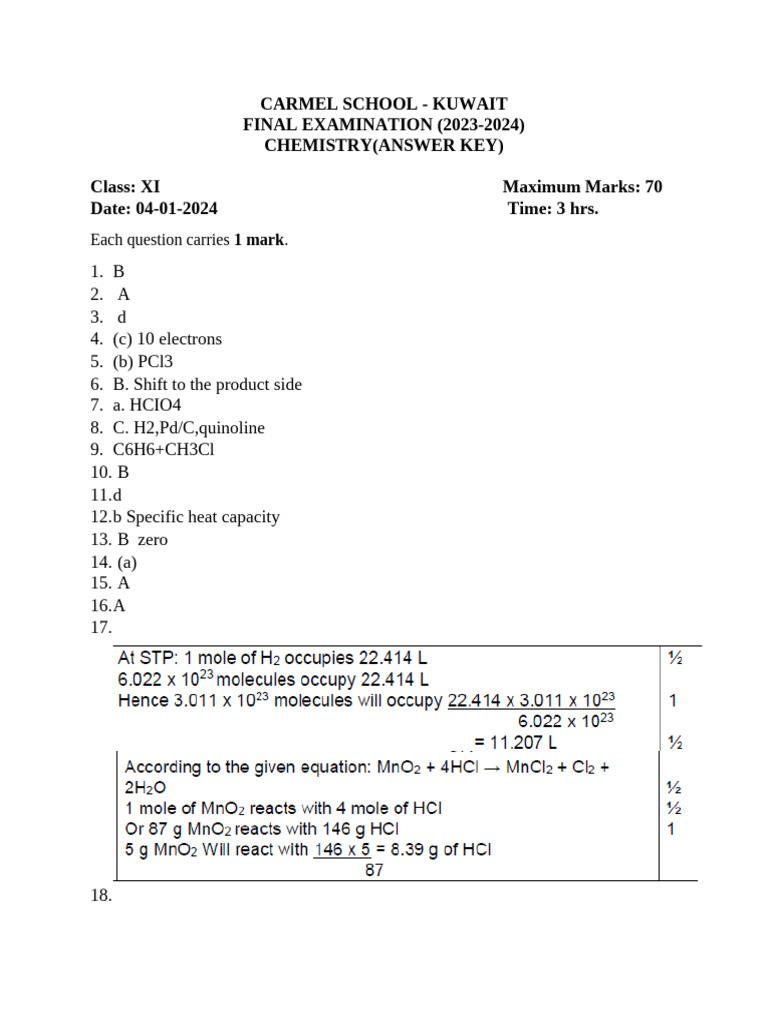 20260112083215_csk_w_XI_FINAL_EXAM_ANSWER_KEY_2024 | PDF | Chemical Bond | Alkane