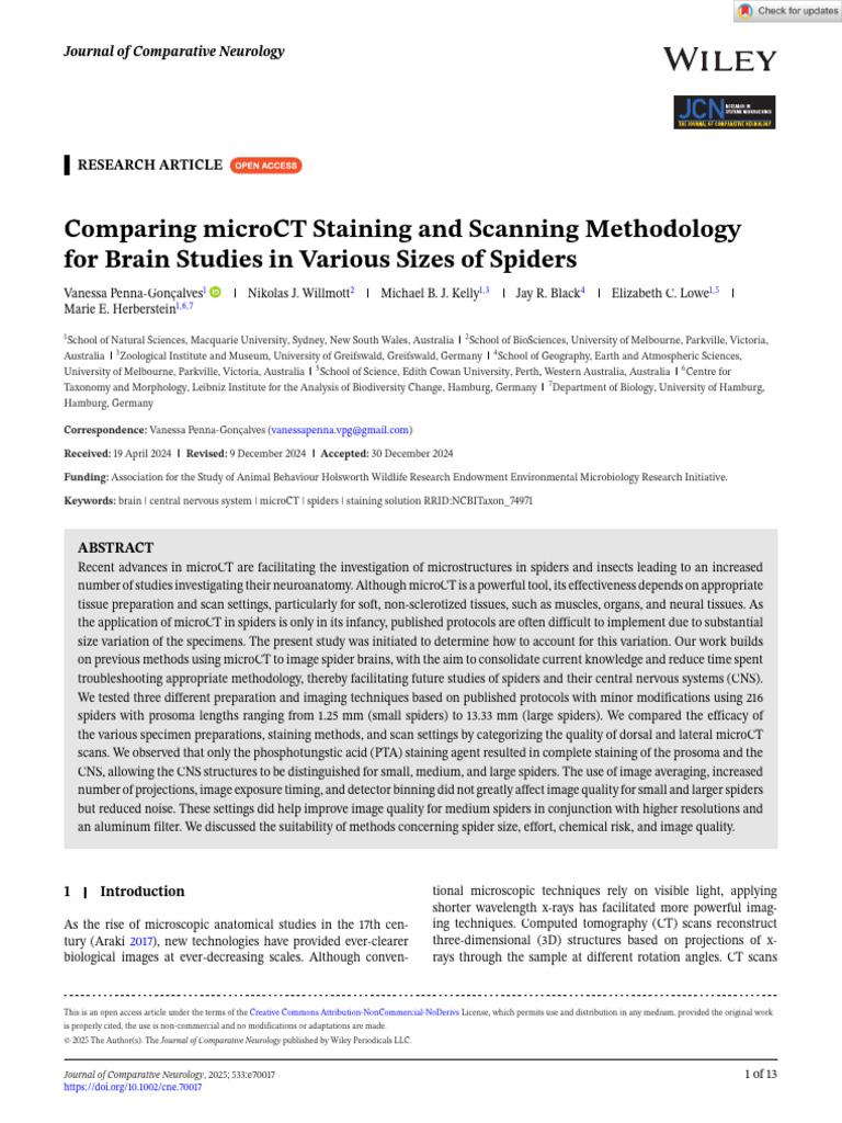 MicroCT Methods for Spider Brain Imaging | PDF | Ct Scan