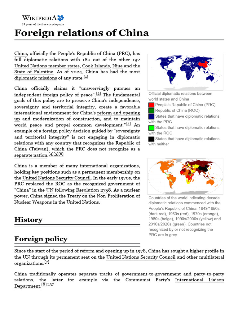 Foreign Relations of China - Wikipedia | PDF | South China Sea | China