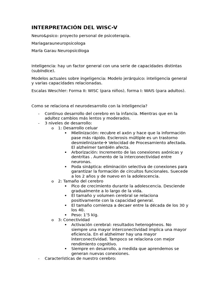 Interpretación del WISC-V en Neuropsicología | PDF | Memoria | Inteligencia