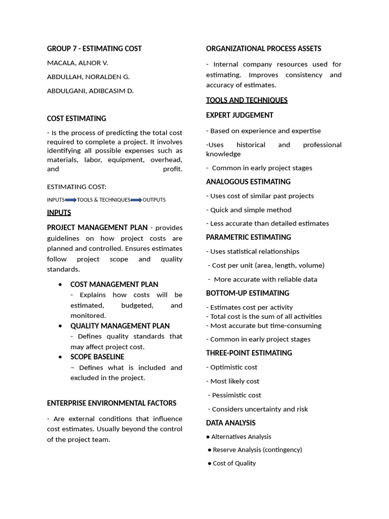 CEM322 G7 Handouts | PDF | Cost | Project Management