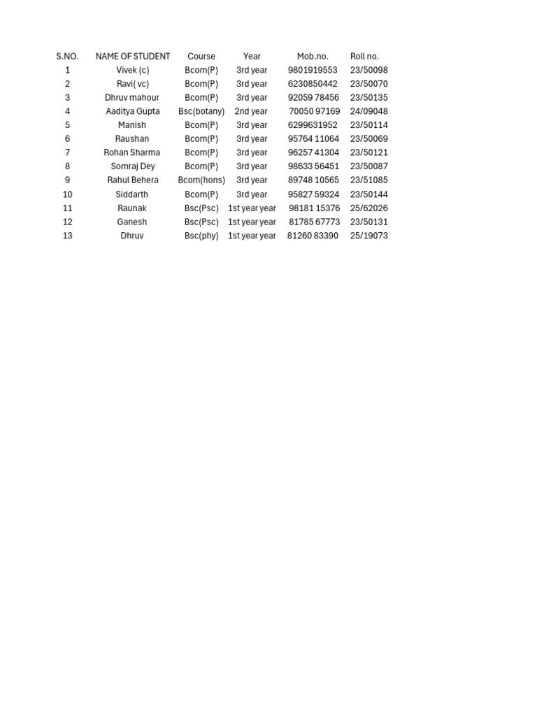 Student Enrollment List by Course | PDF