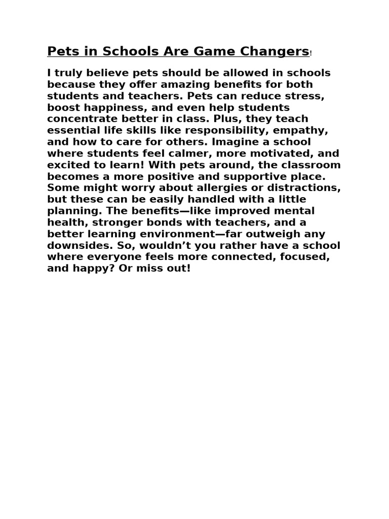 Pets in Schools Are Game Changers | PDF