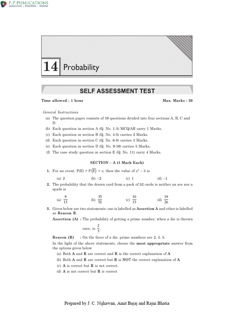 14. Class X Mathematics - Probability Self Assessment Test | PDF ...
