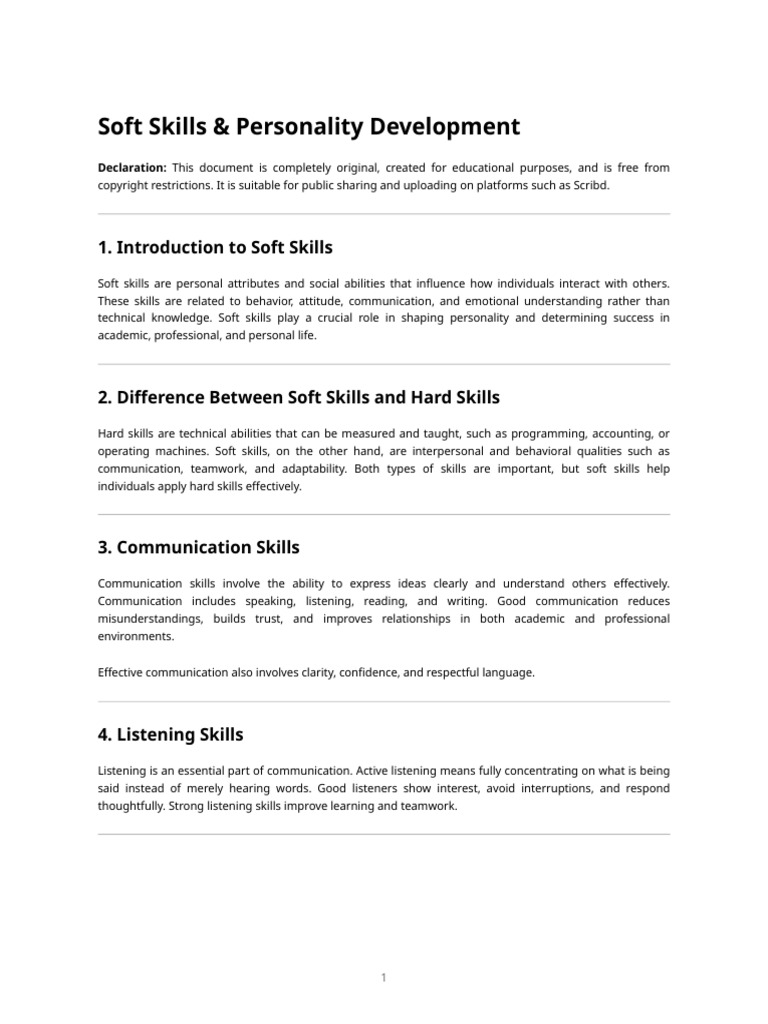 Soft Skills & Personality Development (Extended – Public Domain) | PDF ...