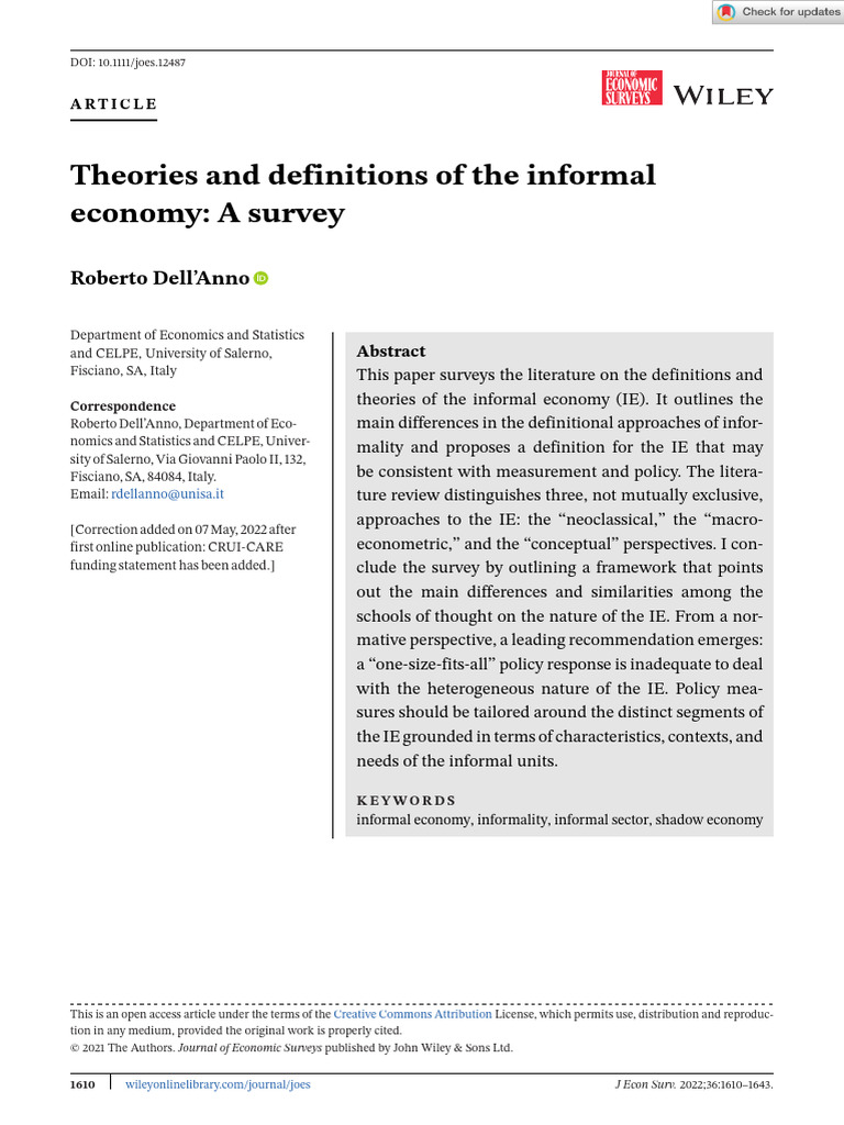 Journal of Economic Surveys - 2021 - Theories and definitions of the ...