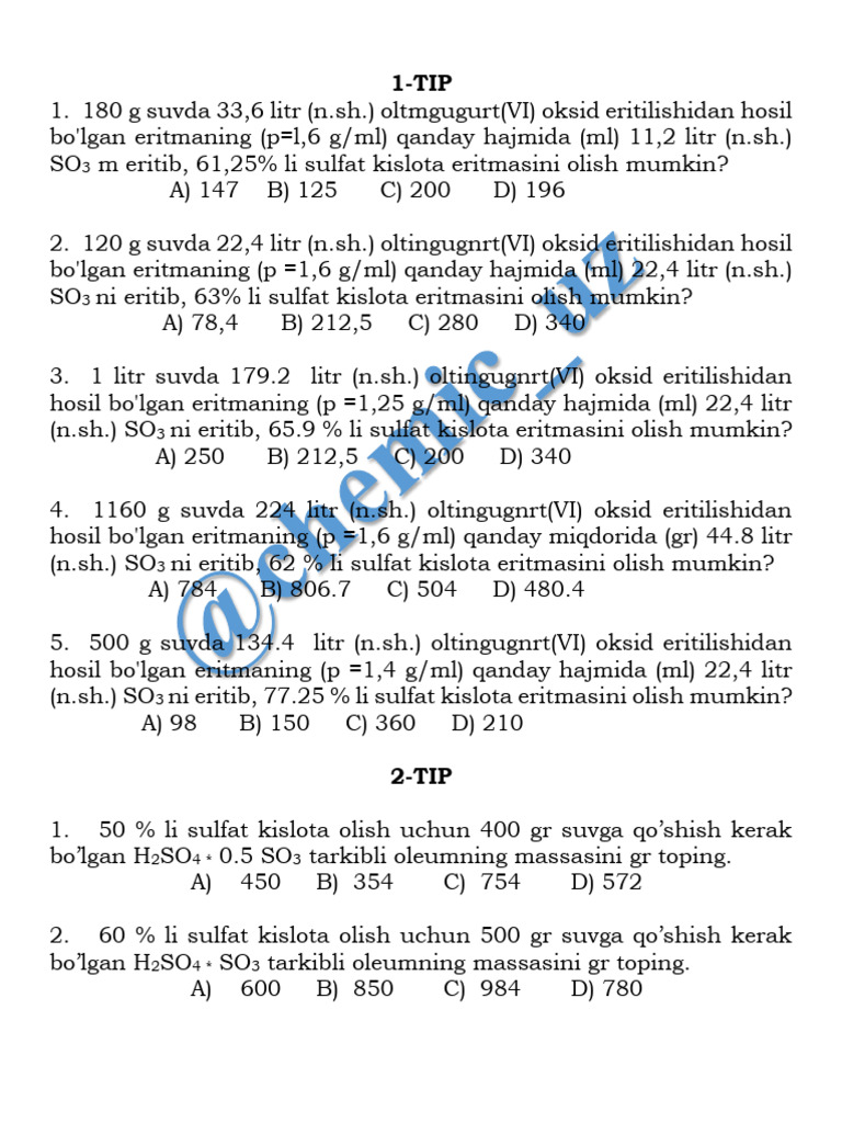 OLEUM 33 Tipdagi 500 Dan Ortiq Test Savollari. | PDF