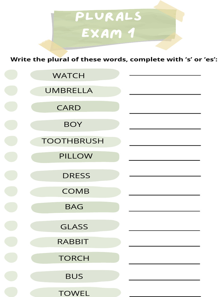 Plural Forms Practice Exam | PDF