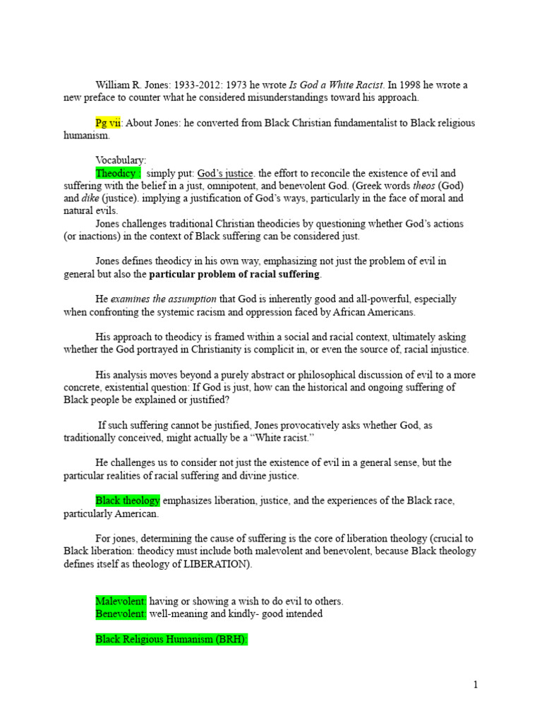 Jones Lecture Vocabulary | PDF | Theology | Problem Of Evil