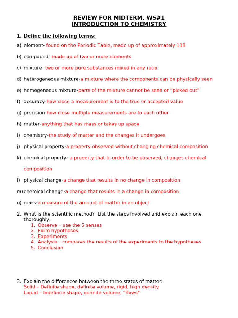 MidtermReviewPacket ANSWER KEY | PDF | Chemical Polarity | Periodic Table