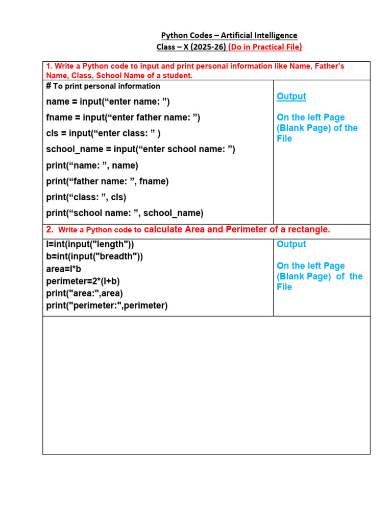 X-AI-Python Codes-2025-26- | PDF | Computer Programming