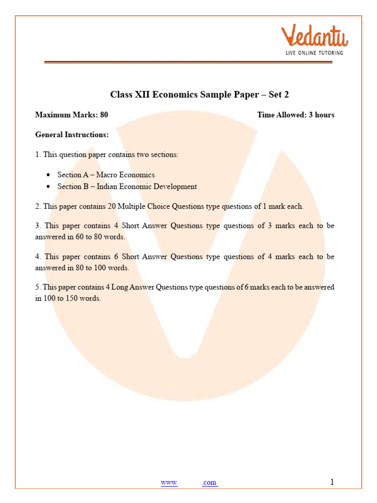 Cleaned_CBSE Class 12 Economics Sample Paper Set 2 for 2024-25 – Download PDF | PDF | Fiscal ...