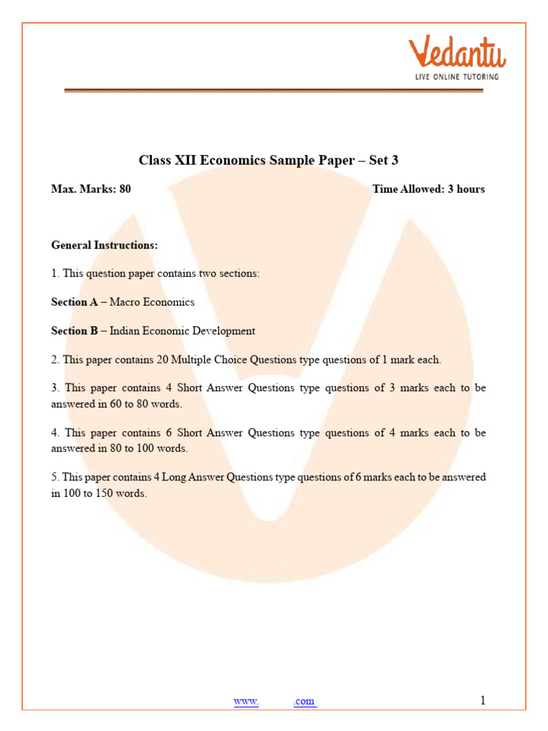 Cleaned_FREE PDF for Class 12 Economics Sample Paper Set 3 for 2024-25 | PDF | Government Budget ...