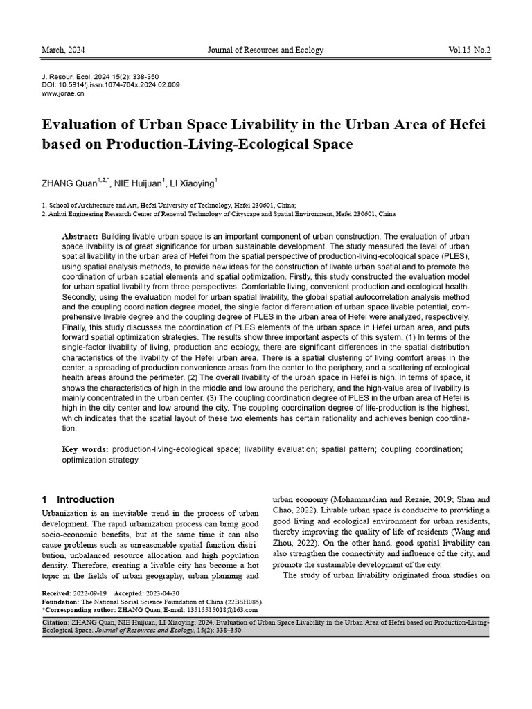 √ Quan 2024 - Evaluation of Urban Space Livability in the Urban Area of ...