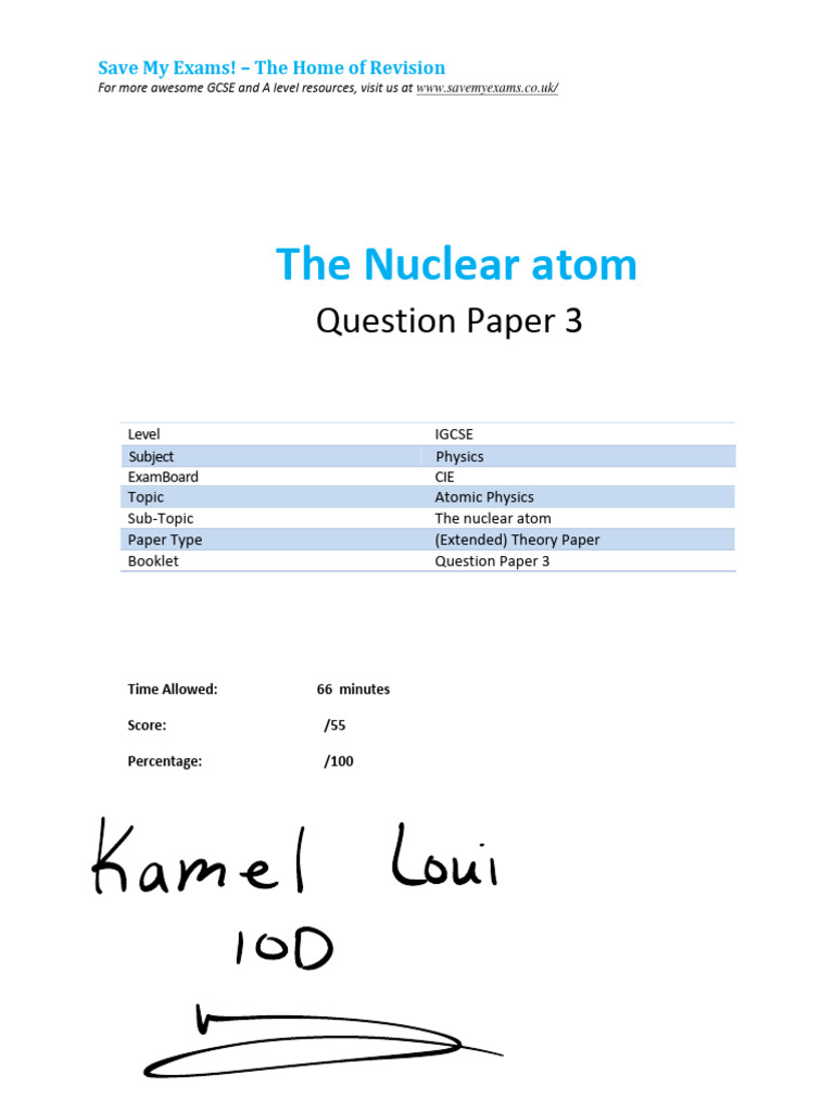 51.3-The Nuclear Atom-cie Igcse Physics Ext-Theory-qp Core 2 | PDF | Radioactive Decay | Atomic ...