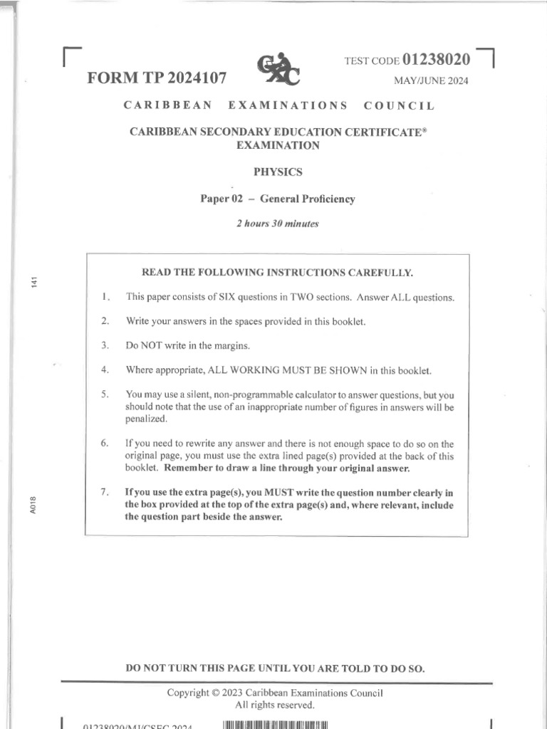 Csec Physics p2 2024 Mj | PDF