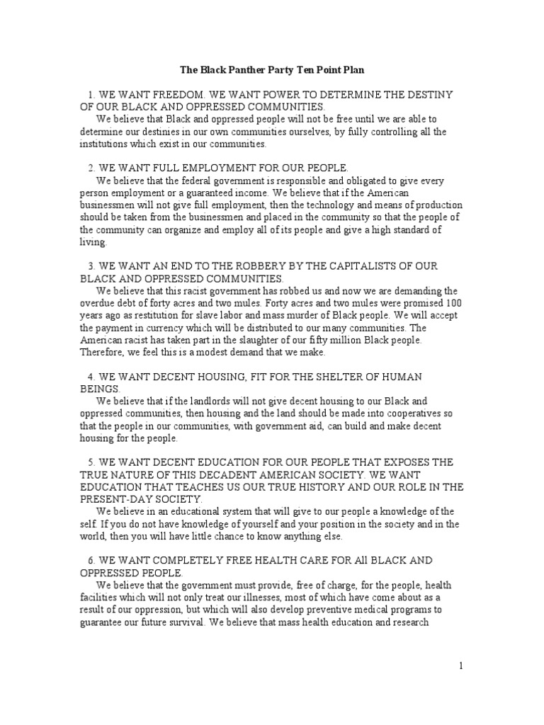 The Black Panther Party Ten Point Plan | Prison | Natural And Legal Rights