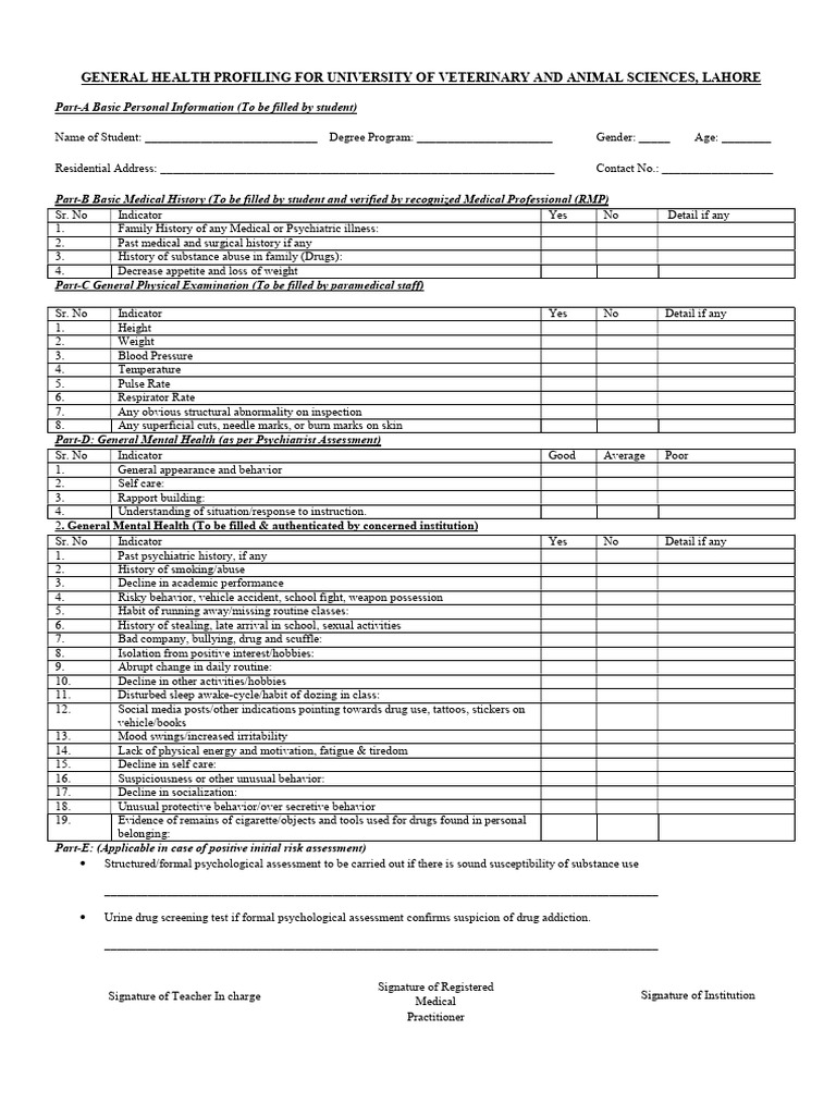 General Health Profiling Form for Students | PDF | Substance Abuse ...