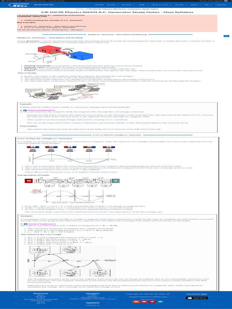 IGCSE Physics A.C. Generator Notes | PDF | Electric Generator | Inductor