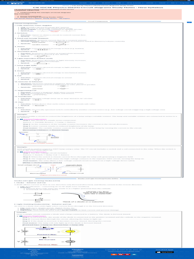 CIE IGCSE Physics (0625) Circuit Diagrams Study Notes | PDF | Voltage ...