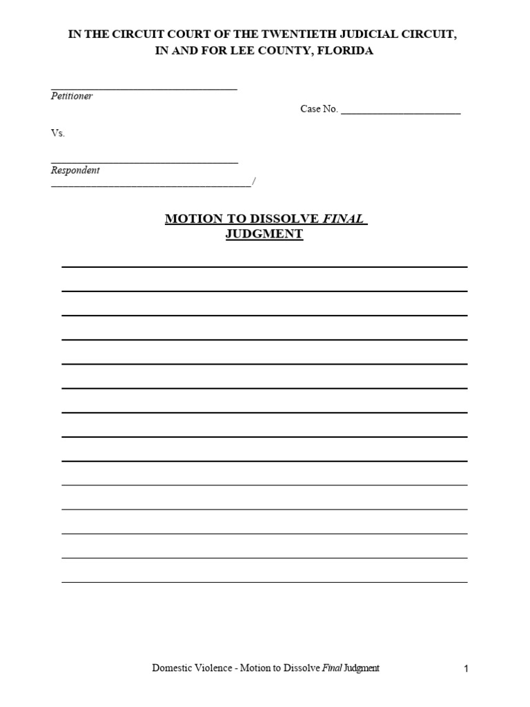 Motion to Dissolve Domestic Violence Judgment | PDF