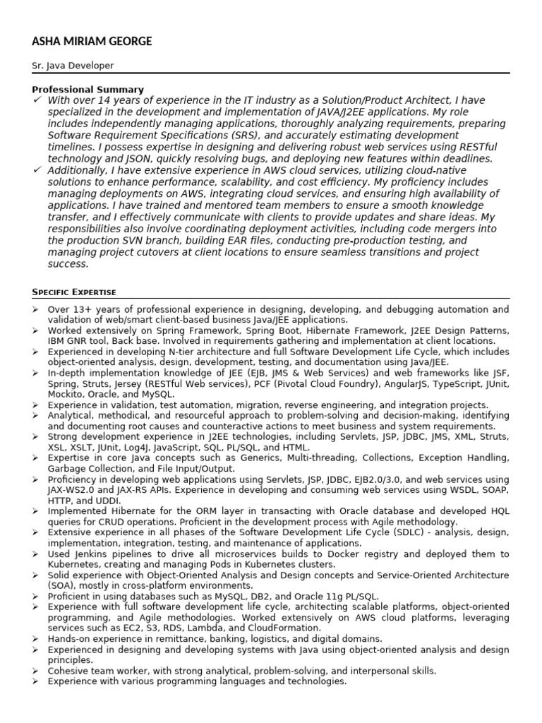 Asha Miriam George Java Dev (1) - Copy (1) | PDF | Amazon Web Services | Web Service