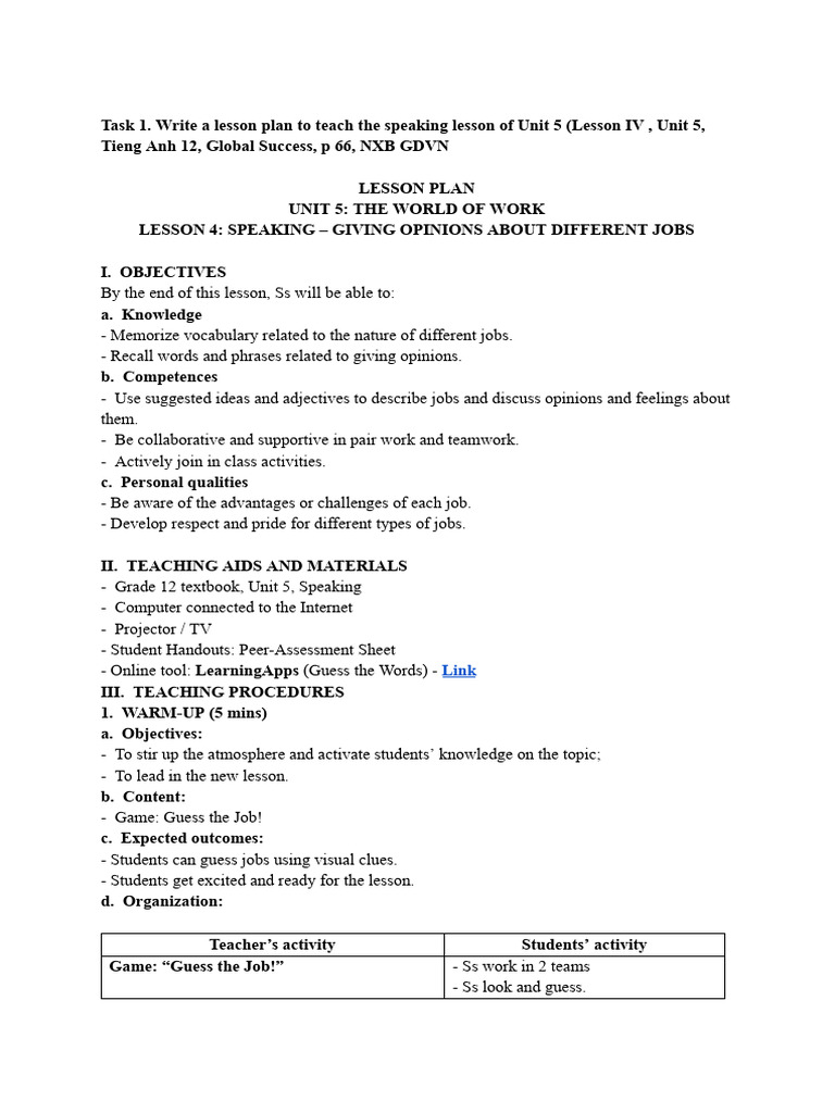 Lesson Plan (1) | PDF | Lesson Plan | Teachers