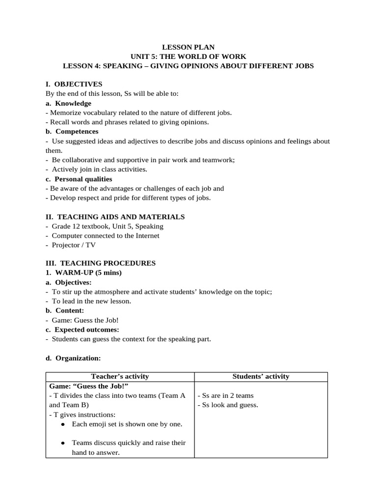 Lesson Plan | PDF | Teachers | Lesson Plan