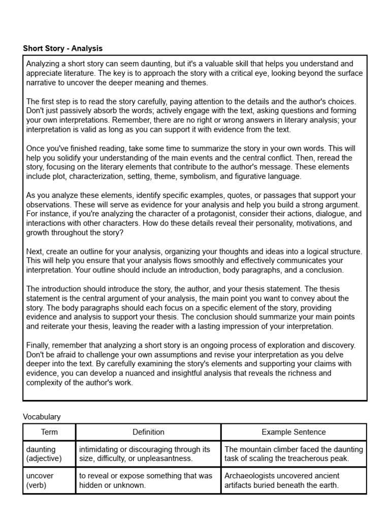 Short Story Analysis Guide | PDF | Analysis | Evidence