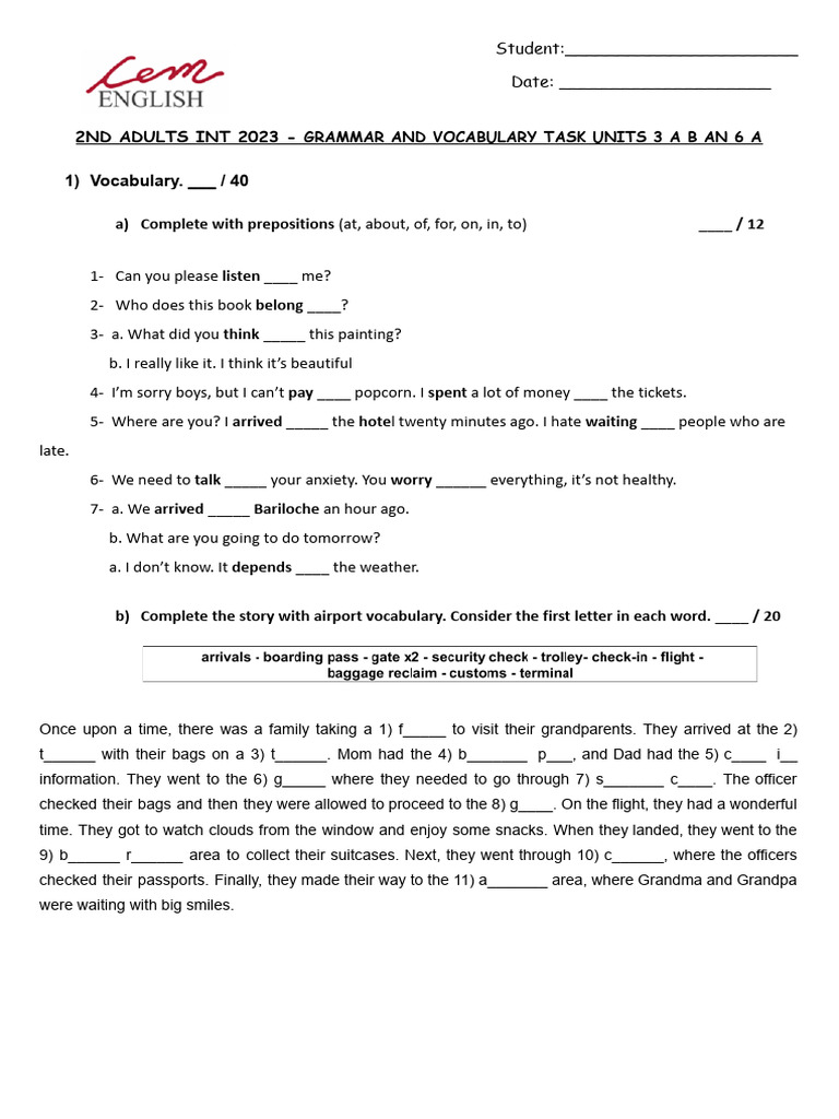 2nd Adults Intensive - Grammar and Vocabulary Task | PDF