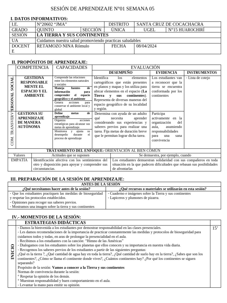 01 Personal Social La Tierra y Sus Continentes 08-04-24 | PDF ...