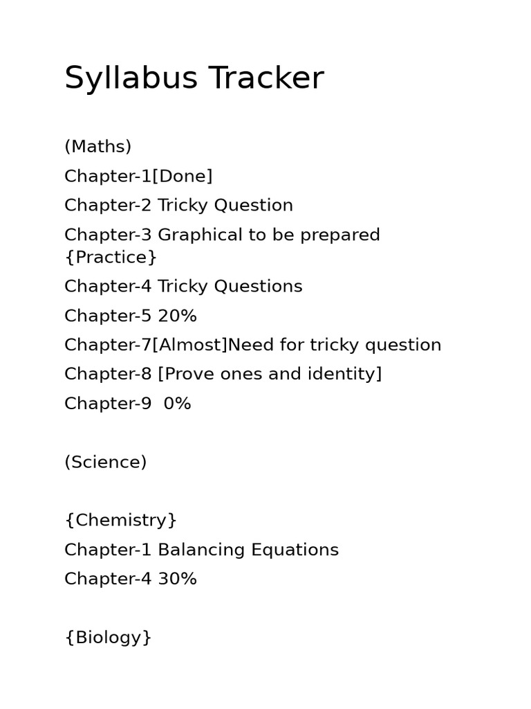 Syllabus Tracker for Maths and Science | PDF
